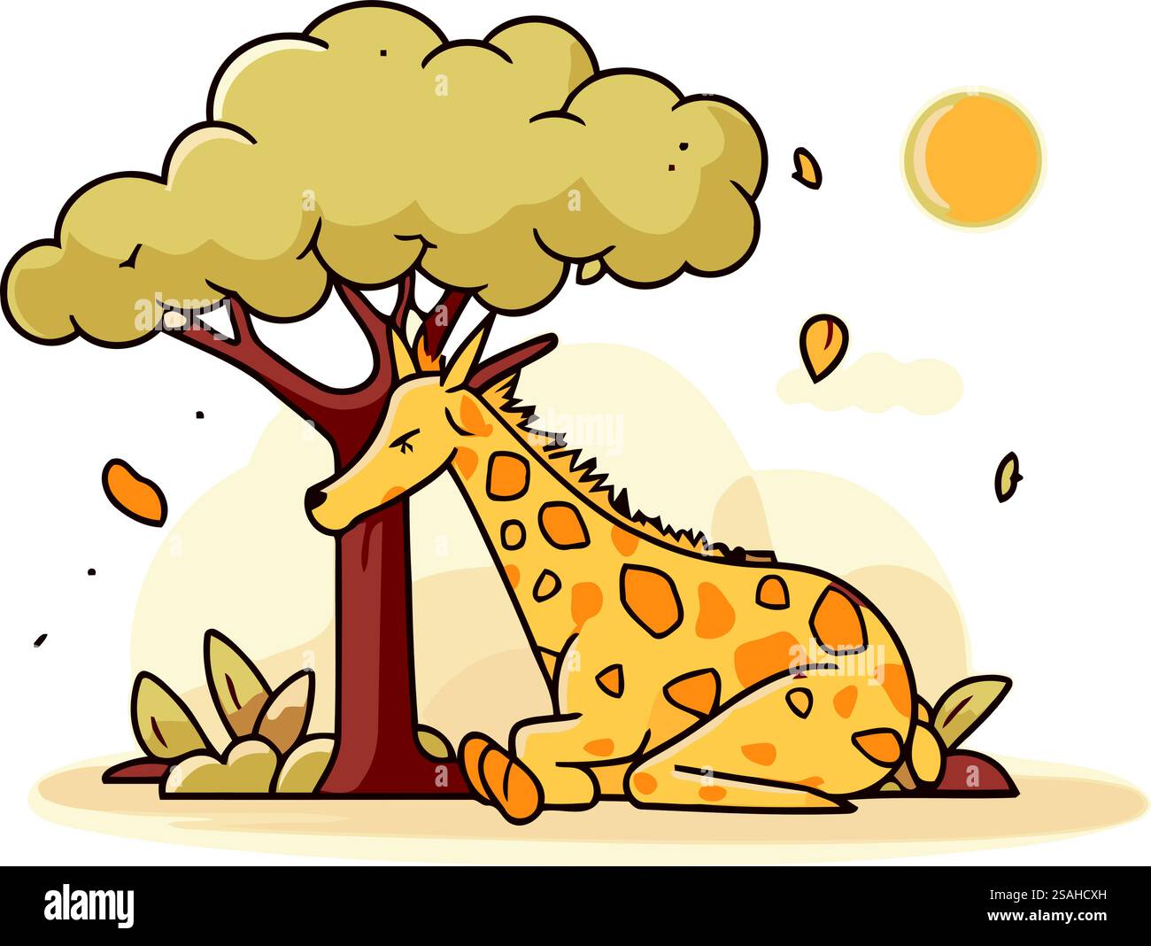Giraffe cartoon character sitting under a tree. Vector illustration ...