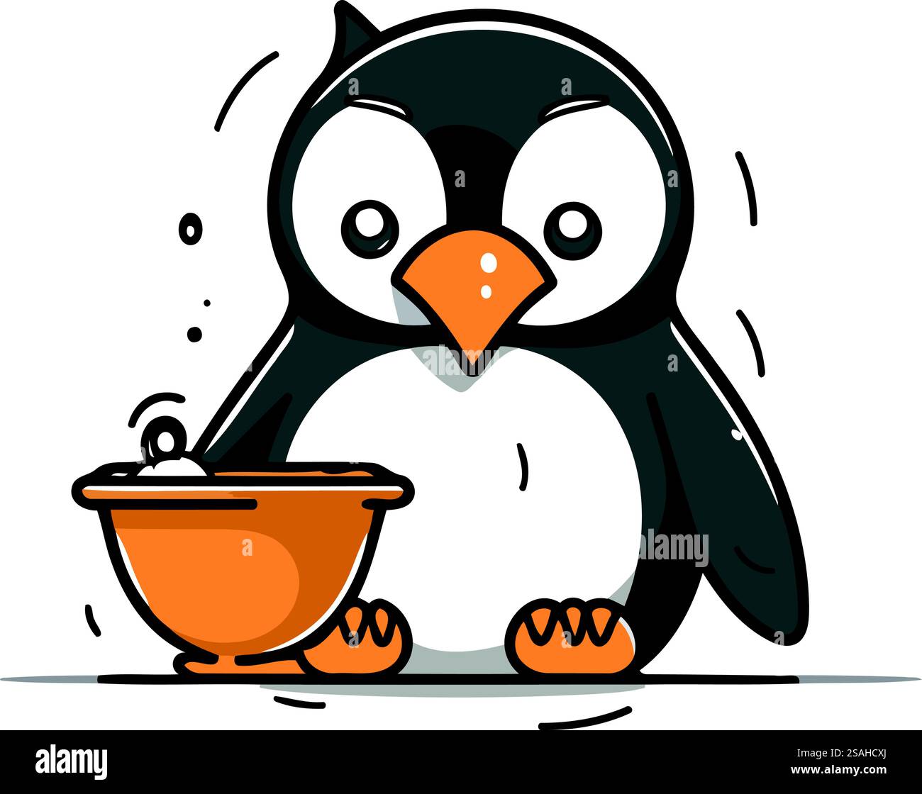 Cute penguin with a bowl of food. Vector illustration Stock Vector ...