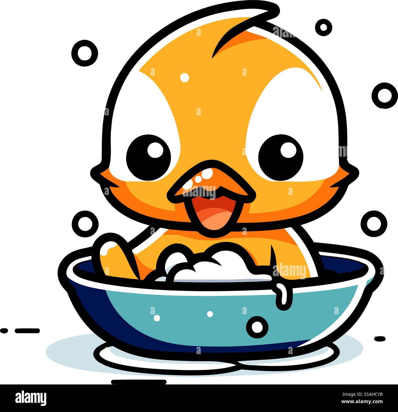 Cute chicken character washing in a bowl of water. Vector illustration ...