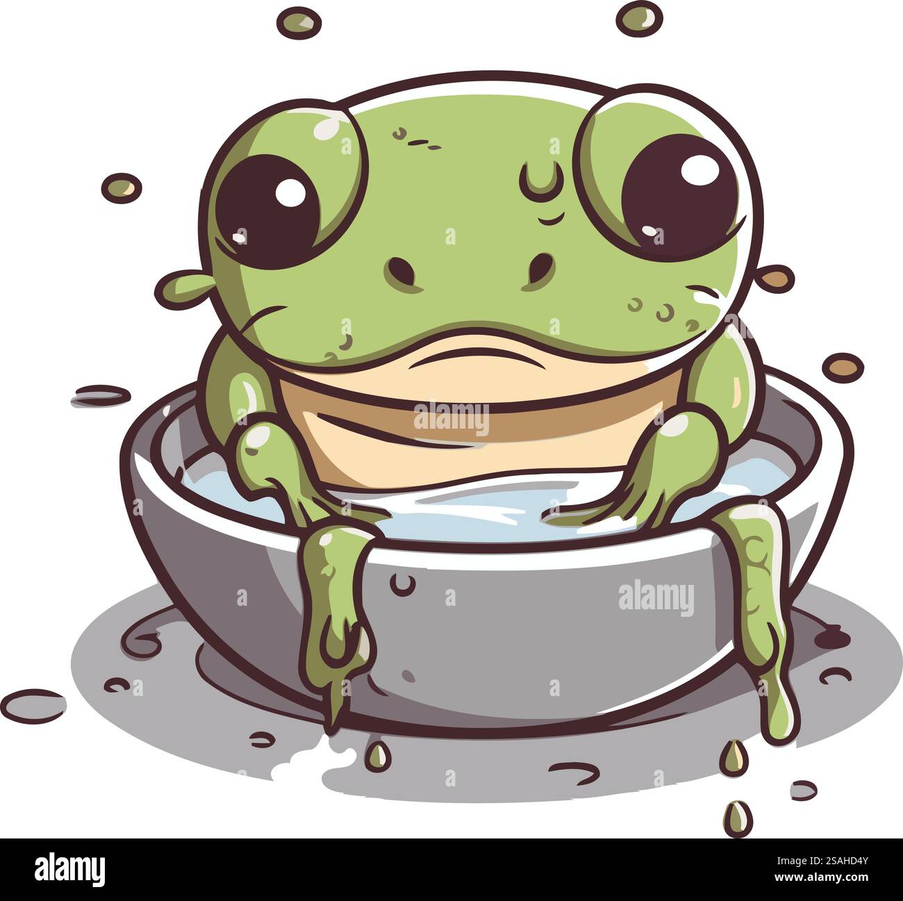 Cute cartoon frog sitting in a bowl of water. Vector illustration Stock ...