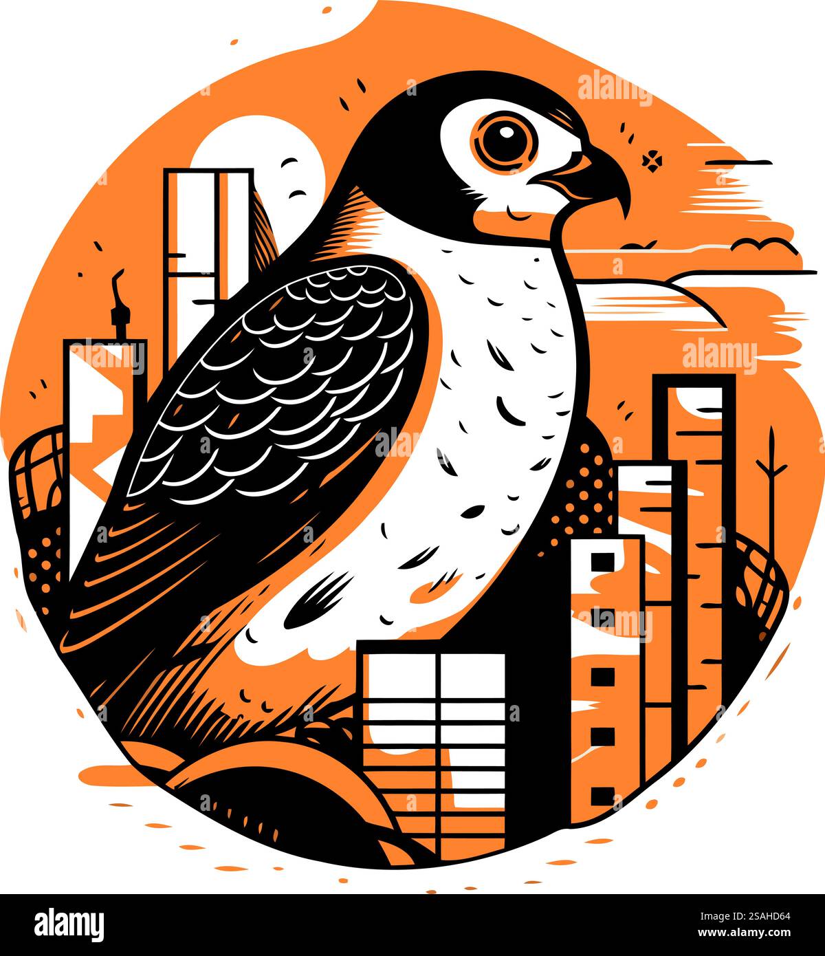 Illustration of a falcon in the city. Vector illustration Stock Vector ...