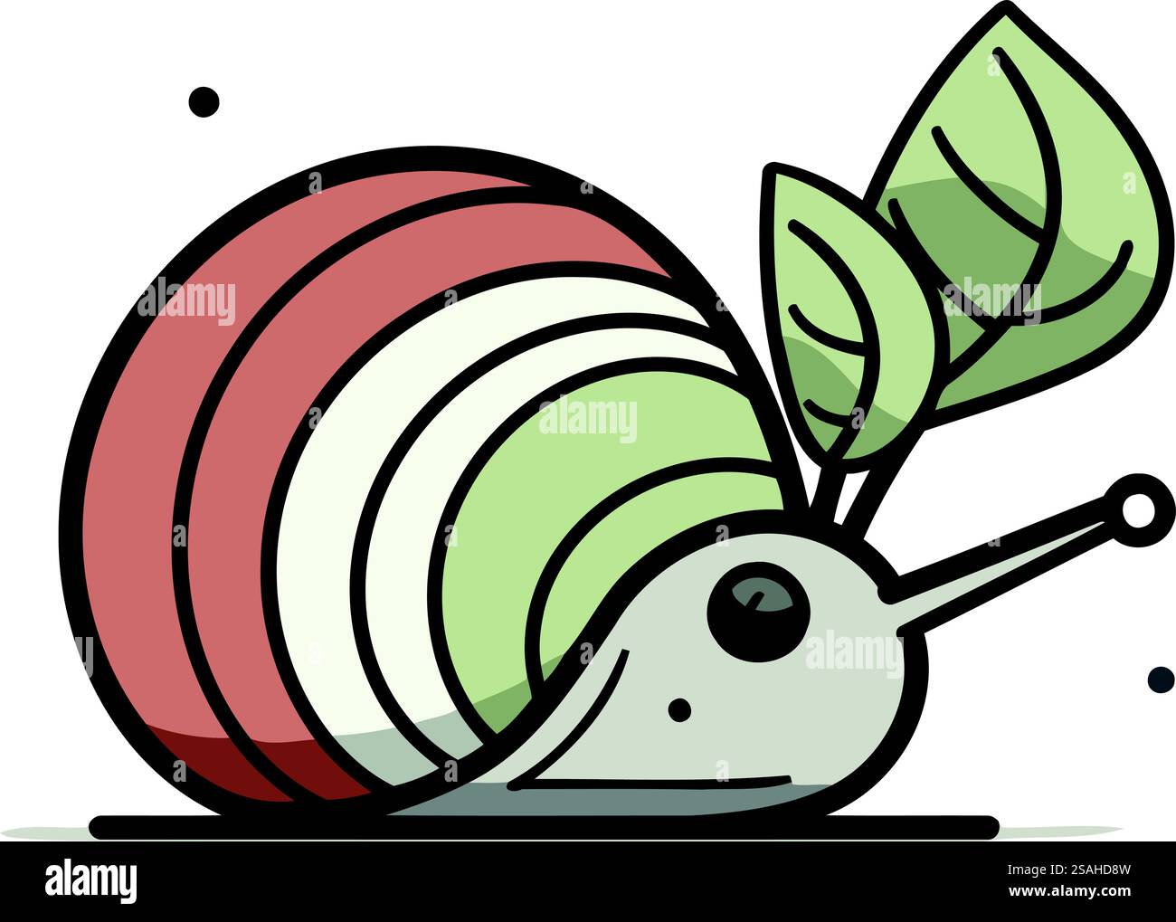Cartoon snail with leaves. Vector illustration on white background ...
