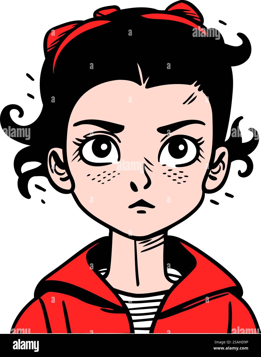 Angry woman. Vector illustration of a girl in a red jacket Stock Vector ...