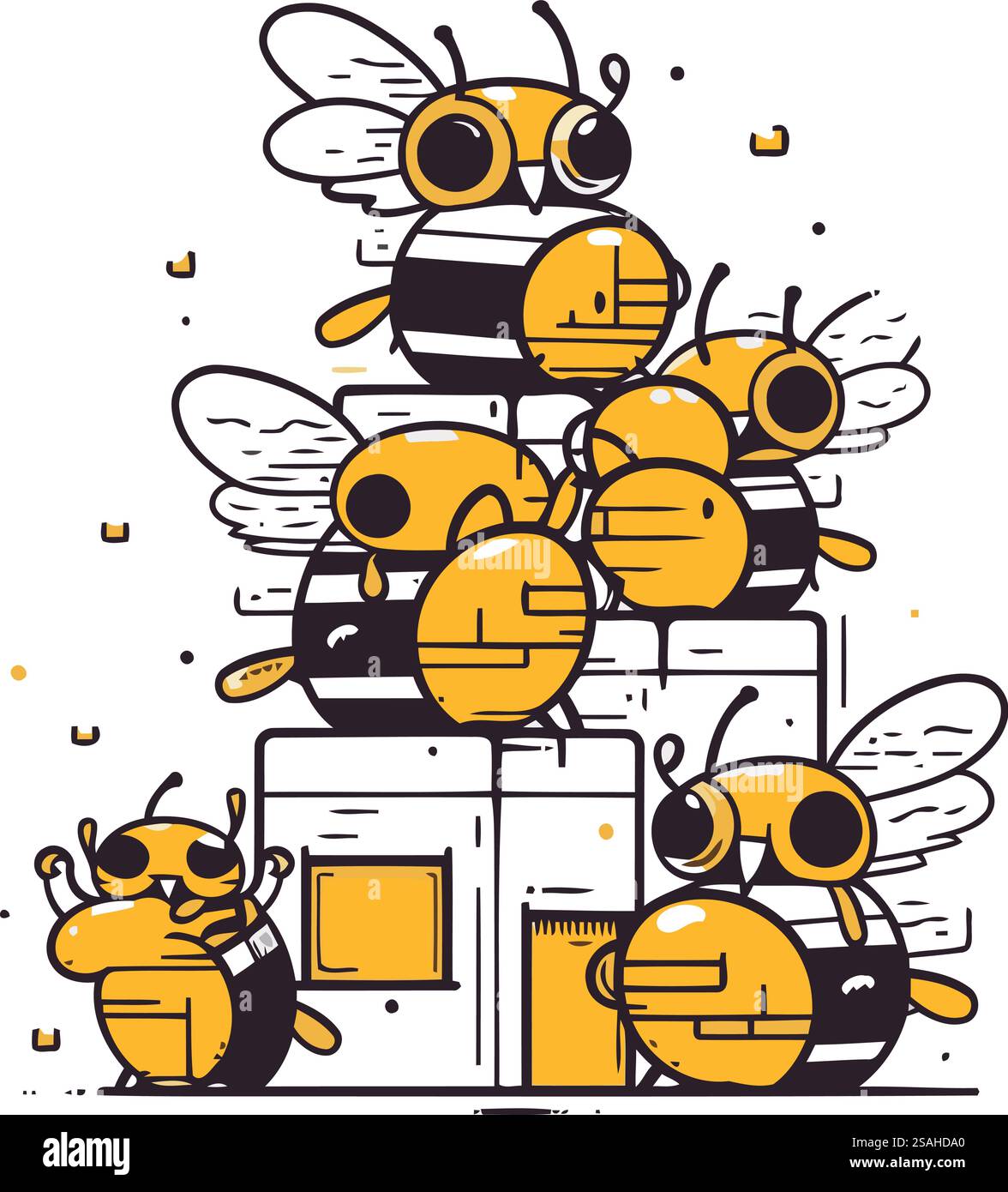 Cute cartoon bees. Vector illustration. Isolated on white background ...