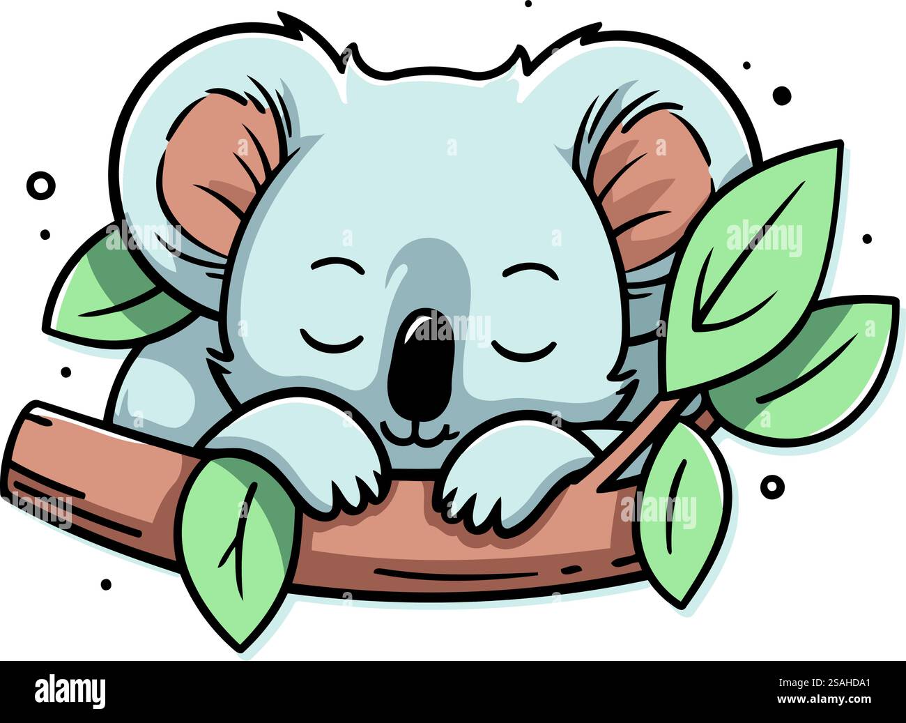 Cute koala sleeping on a branch with leaves. Vector illustration Stock ...