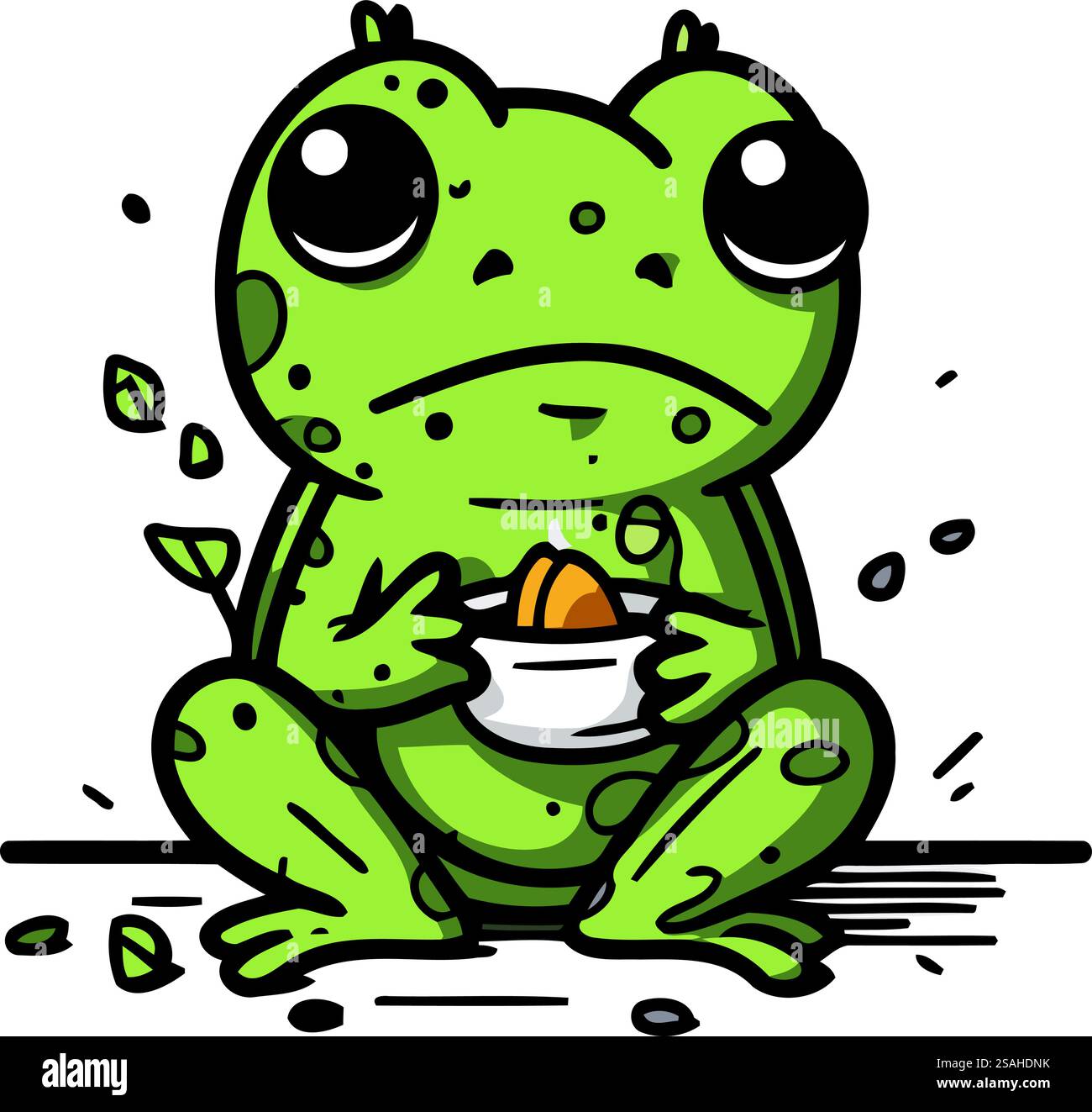 Cute cartoon frog sitting and holding an egg. Vector illustration Stock ...