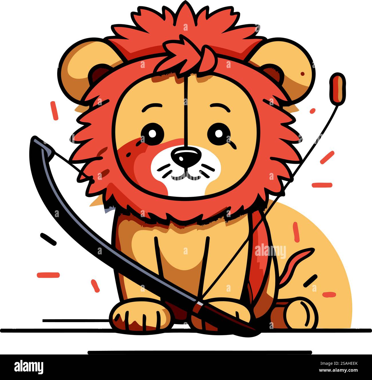 Cute cartoon lion with a bow and arrow. Vector illustration Stock ...