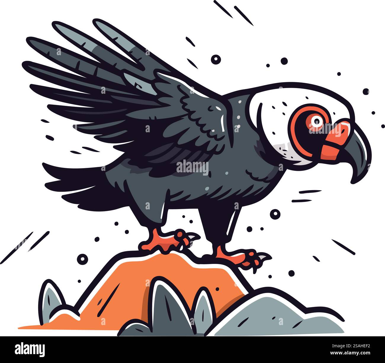 Vector illustration of a vulture flying on a rock. Cartoon style Stock ...