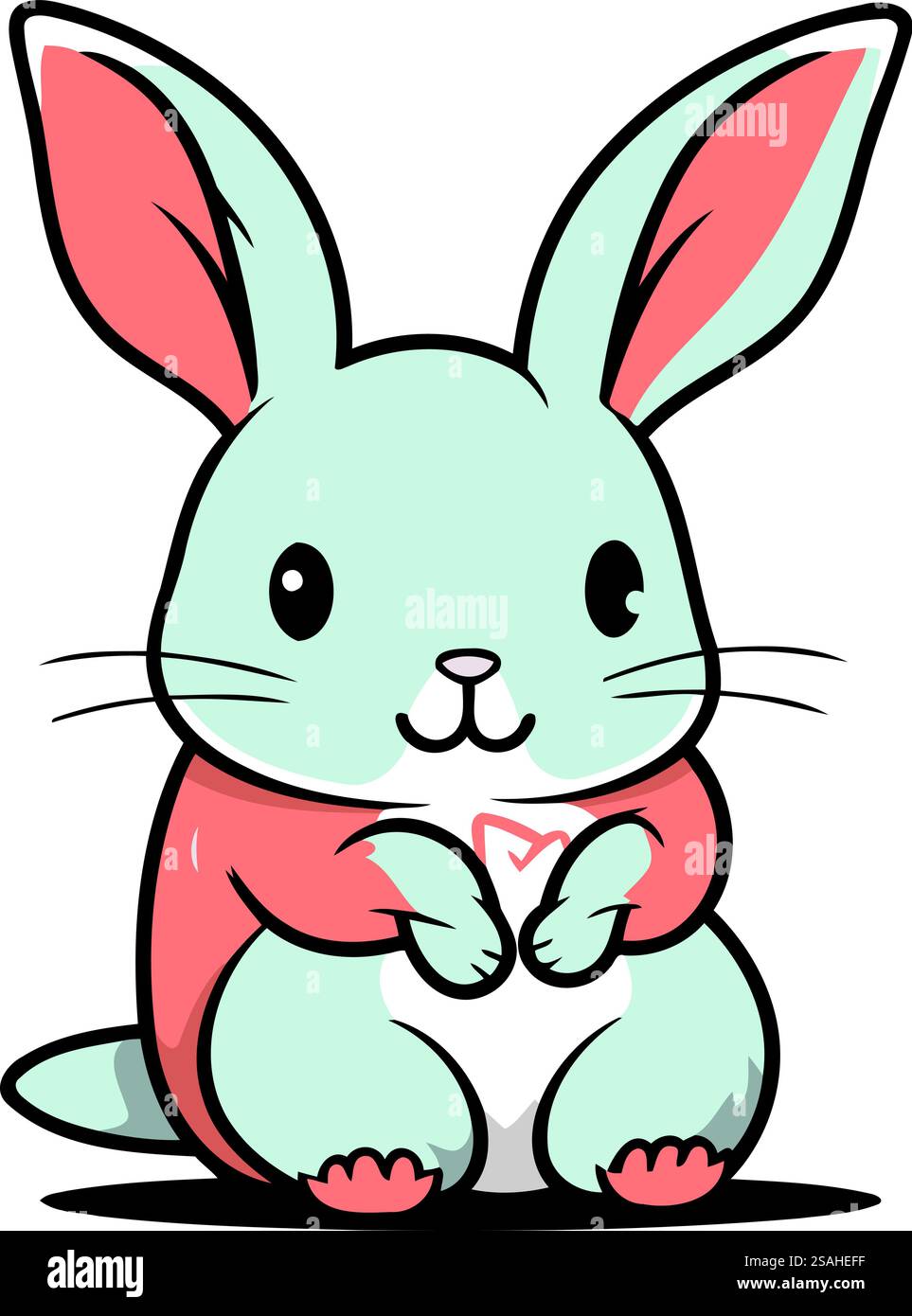 Cute little rabbit with a heart in his hands. Vector illustration Stock ...