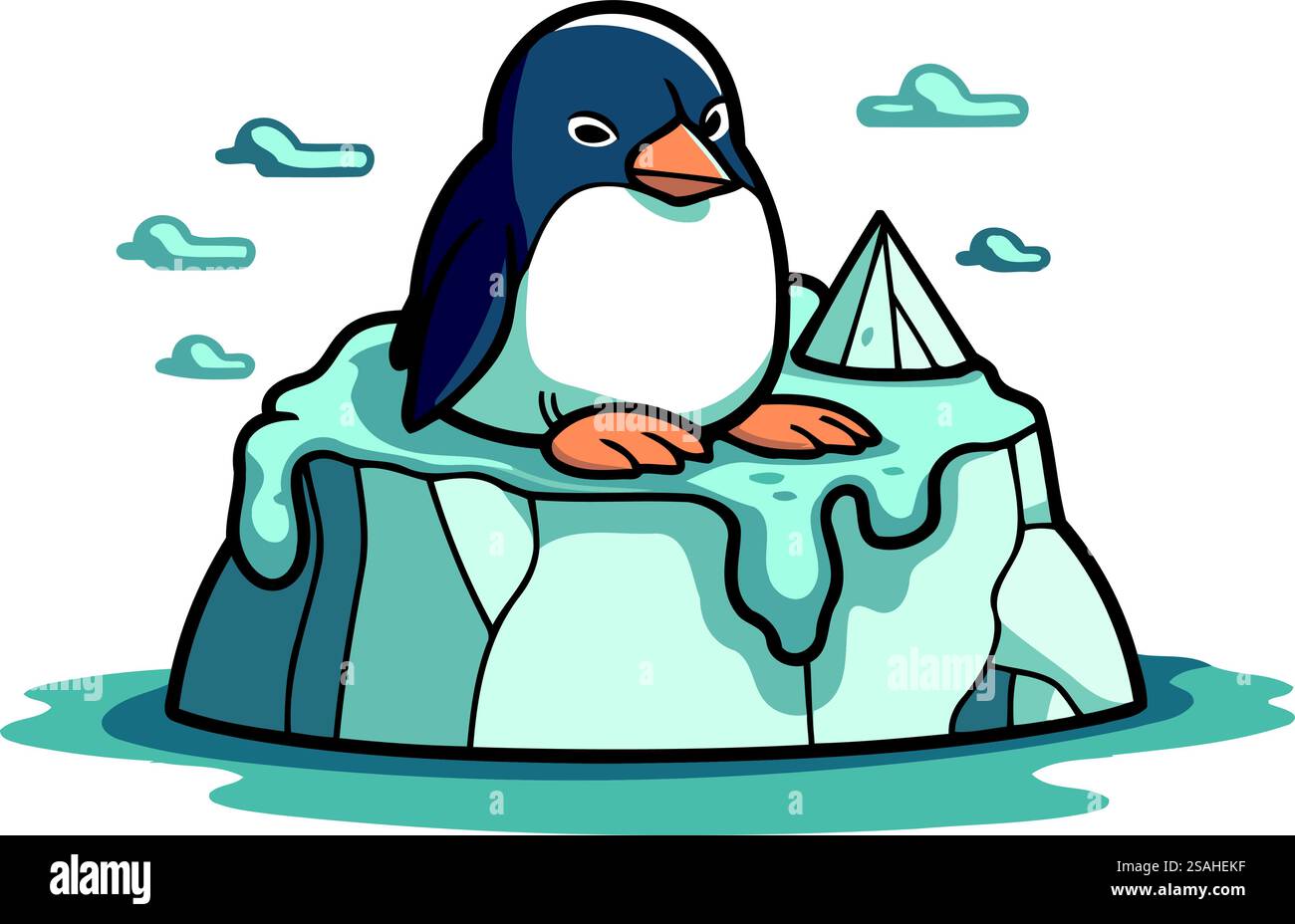 Cute penguin sitting on ice floe. Vector illustration Stock Vector ...