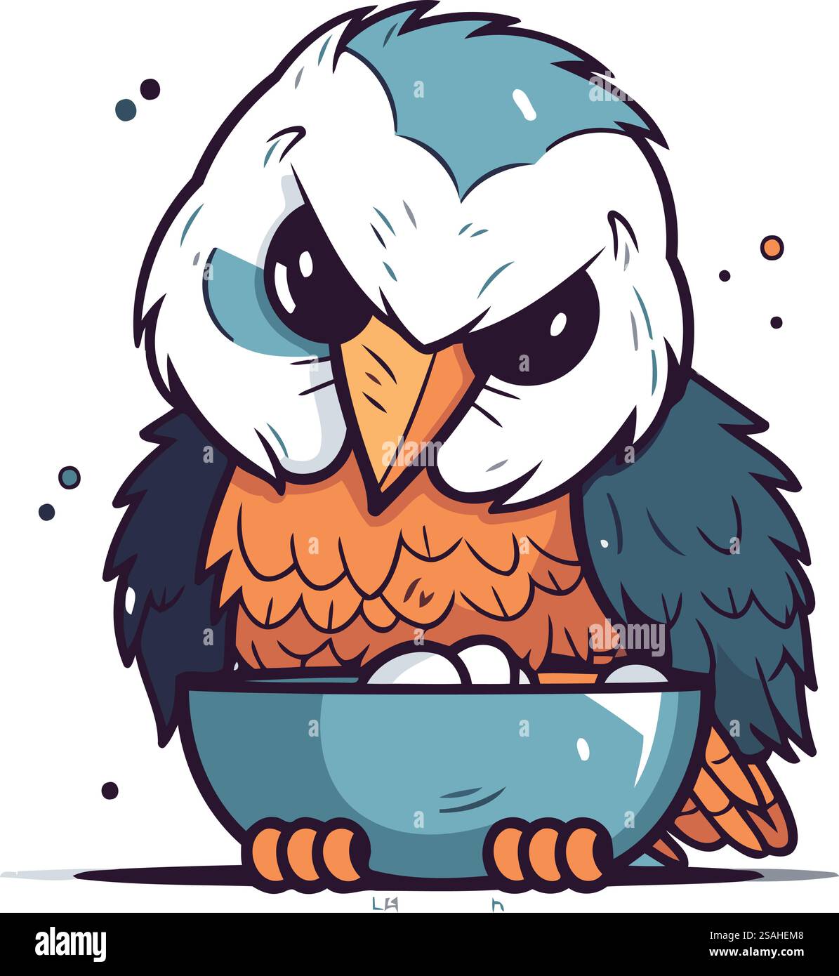 Cute cartoon owl with a bowl of food. Vector illustration Stock Vector ...