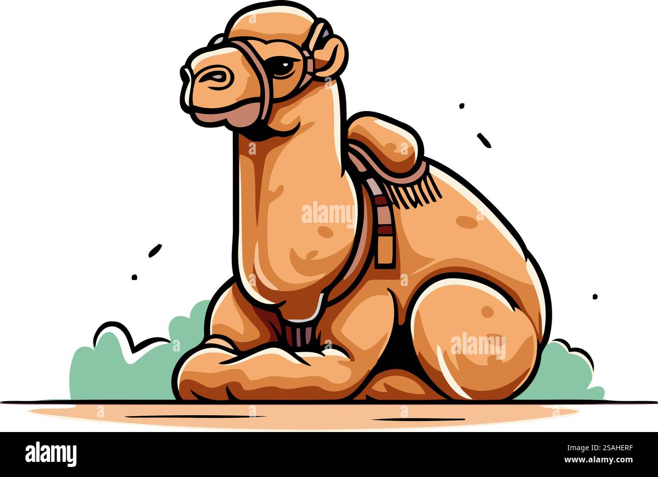 Cute camel sitting on the ground. Vector illustration in cartoon style ...