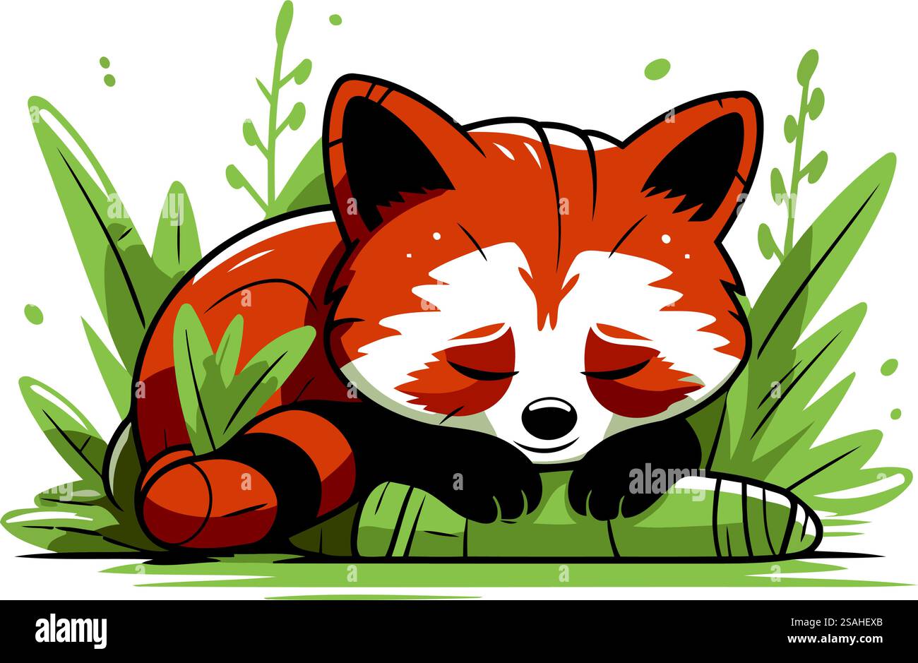 Cute red panda sleeping in the grass. Vector illustration Stock Vector ...