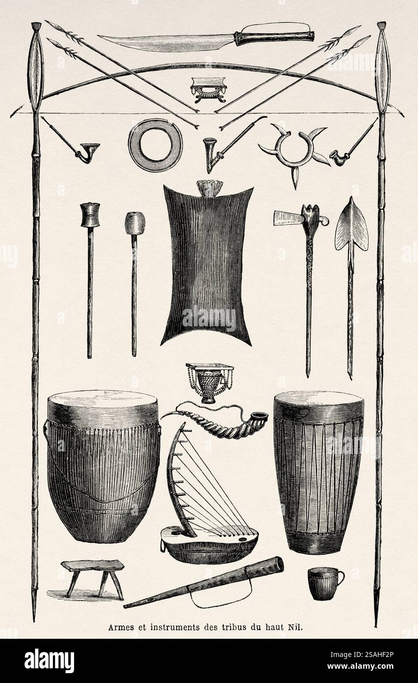 Weapons and instruments of the tribes of the upper Nile. East Africa ...