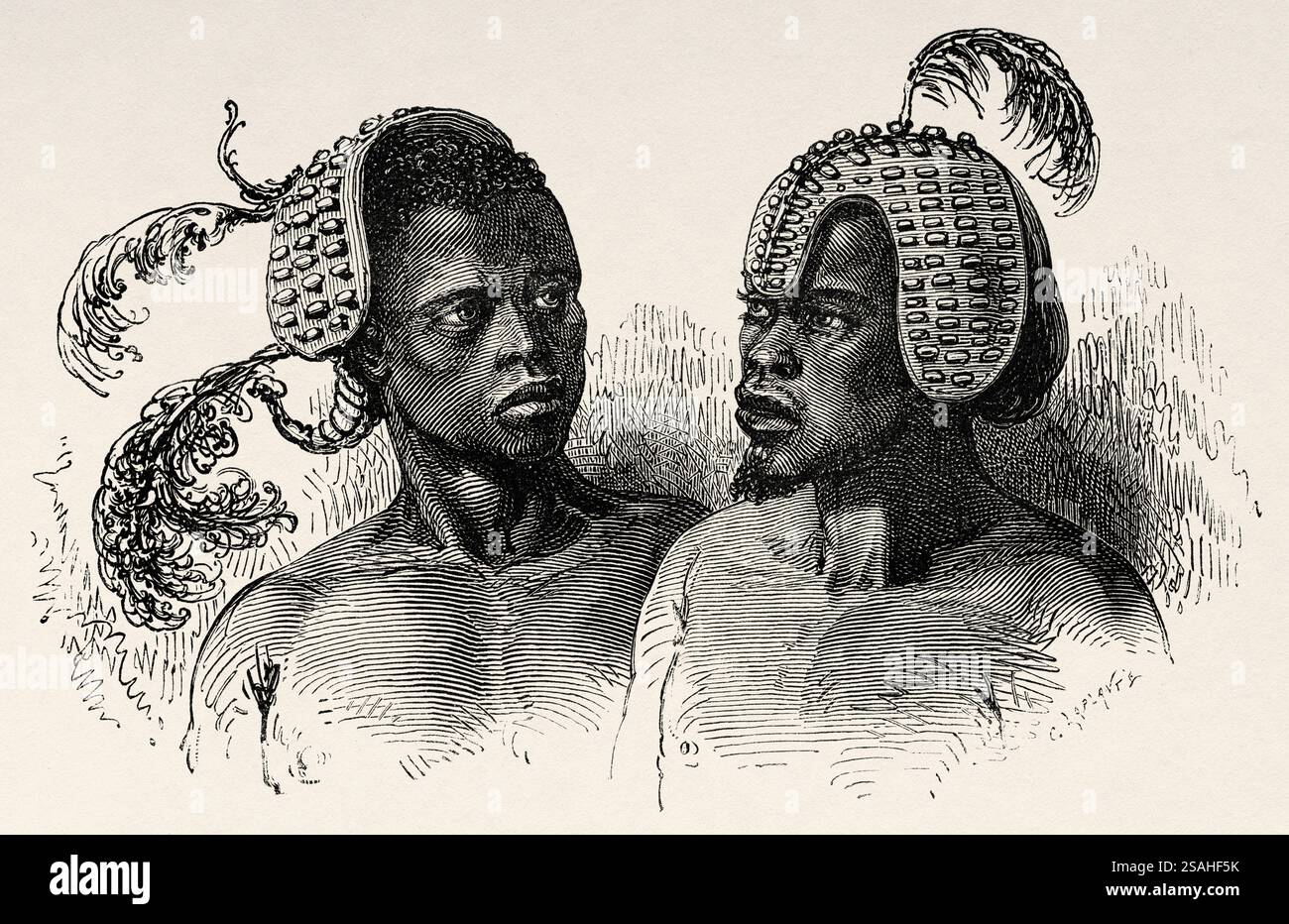 Traditional hairstyle of Obbo men, Uganda. East Africa. Drawing by ...