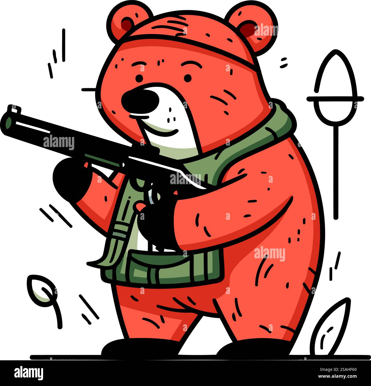 Vector illustration of a bear in a military uniform with a gun in his ...