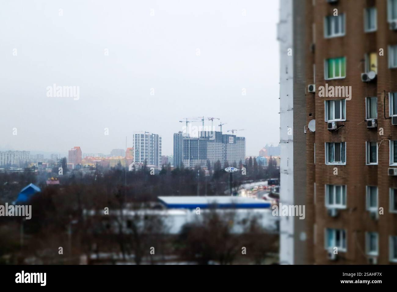 A view from the window of a multi-story building windows in modern city ...
