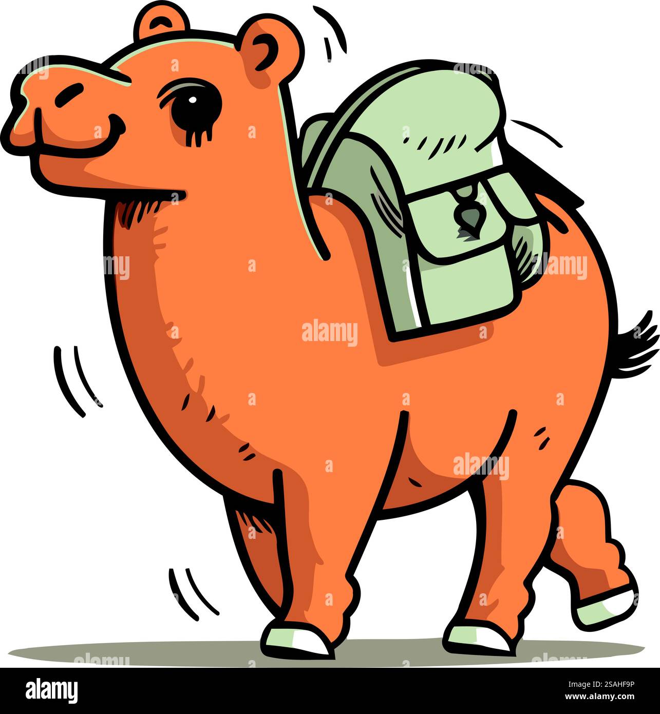 Camel with backpack on his back. Vector illustration in cartoon style ...