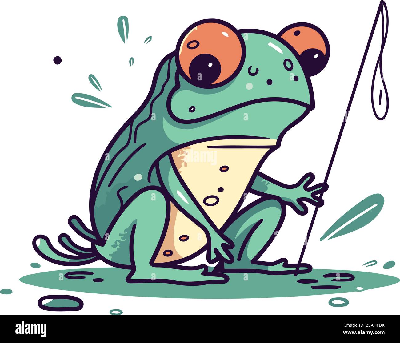 Frog with fishing rod. Vector illustration isolated on white background ...