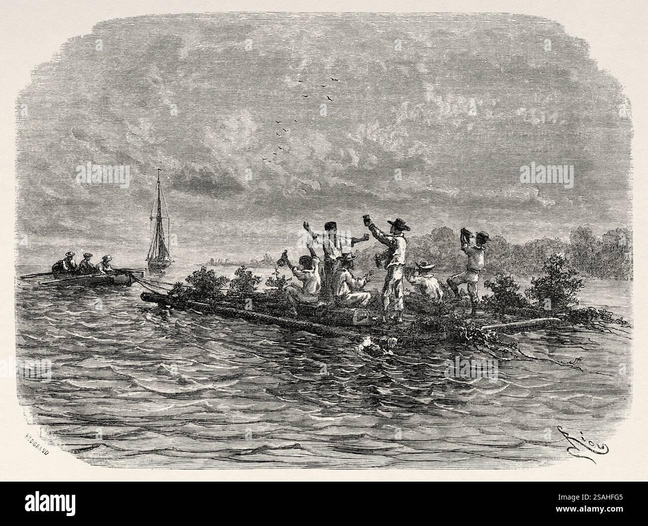 Men drinking on a raft, Amazon state. Brazil. South America. Journey ...