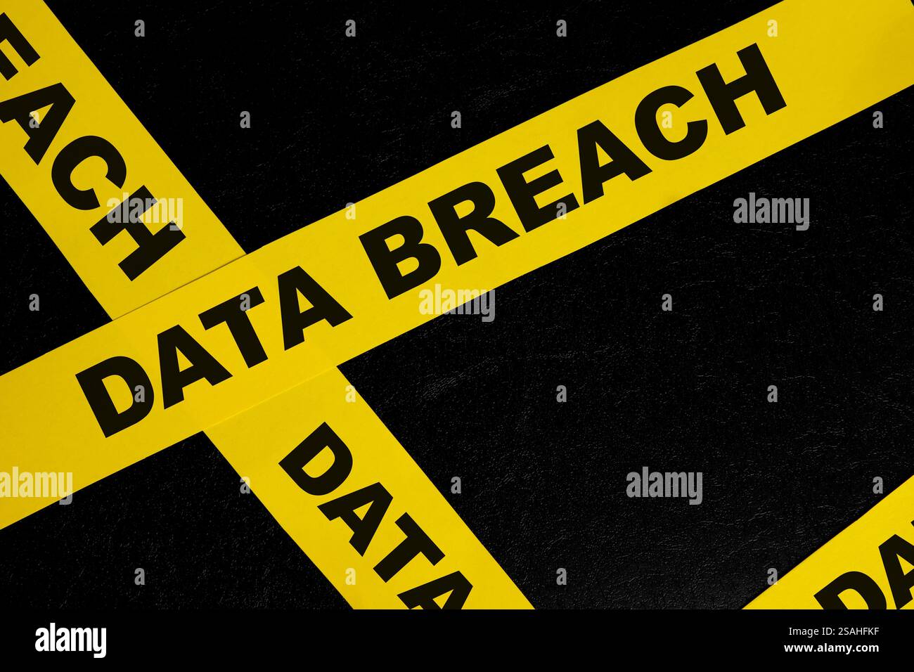 Data breach alert, caution and warning concept. Yellow barricade tape ...
