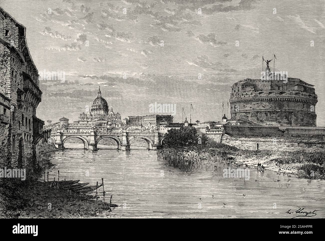 Castel Sant'Angelo and Bridge of the Holy Angel with St Peter's Dome in ...