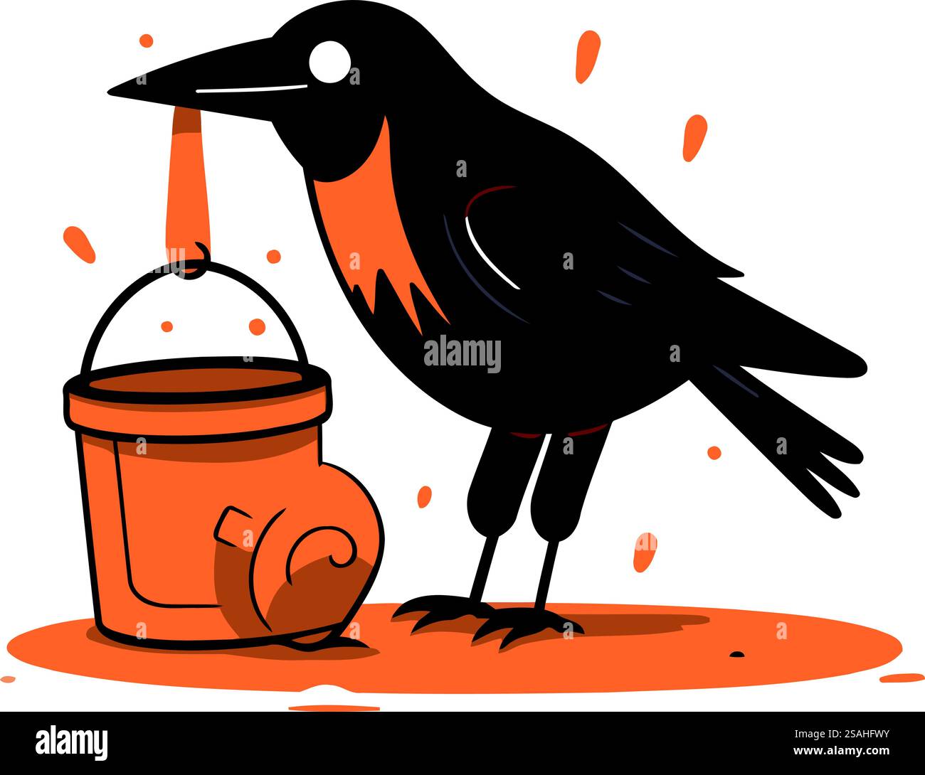 Crow with bucket of water. Vector illustration in cartoon style Stock ...