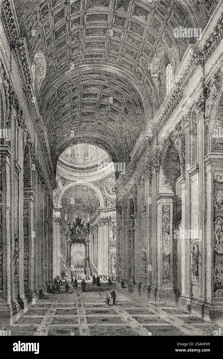 Interior of St Peter's Basilica, Vatican. Rome. Italy, drawing by ...