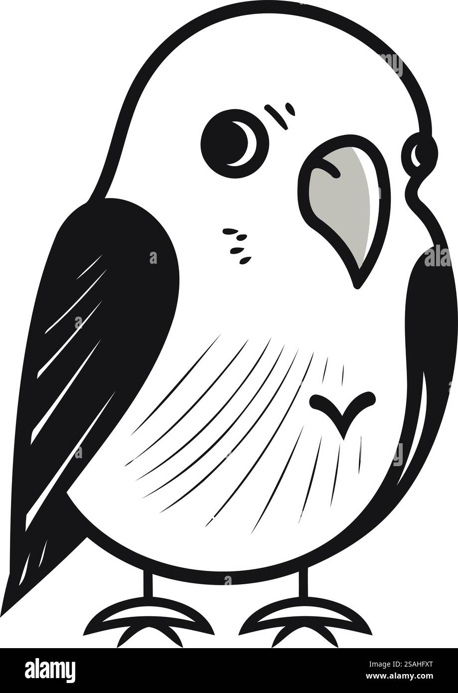 Black and white vector illustration of a cute cartoon parrot bird Stock ...