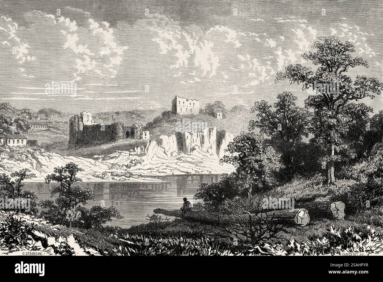 Chepstow castle, Wales, drawing by Eugene Grandsire (1825-1905) Travel ...
