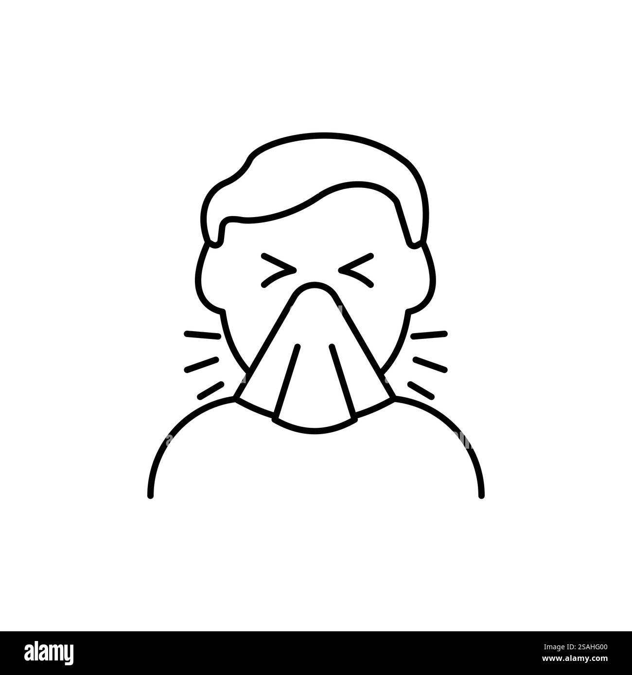 Sneezing man line icon, vector pictogram of flu or cold symptom. Man ...