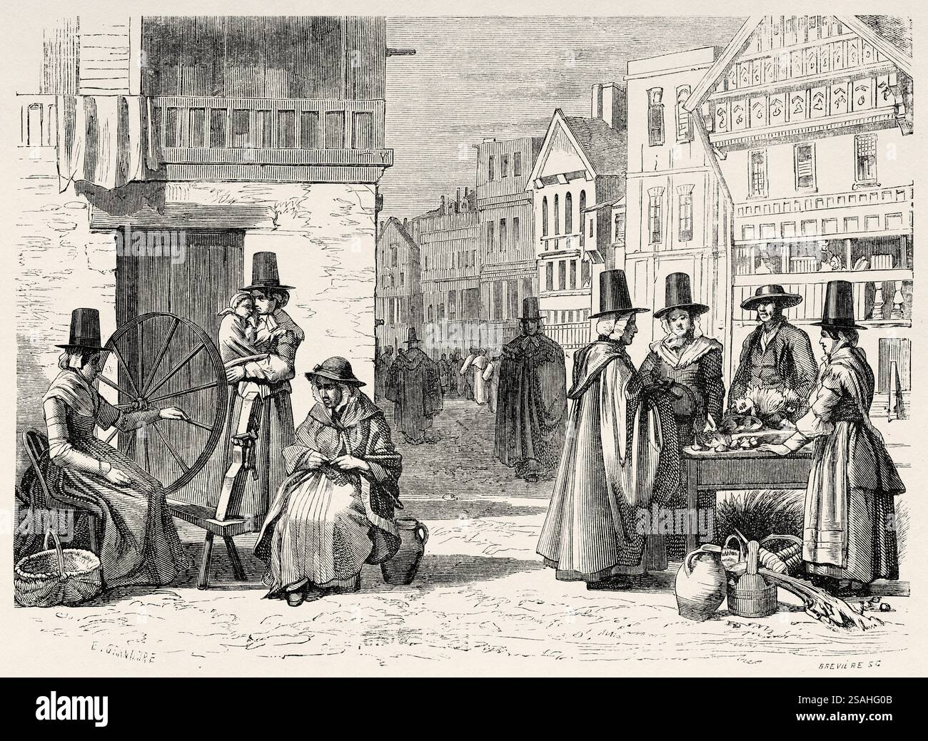 Costumes du pays de Galles, Wales, drawing by Eugene Grandsire (1825 ...