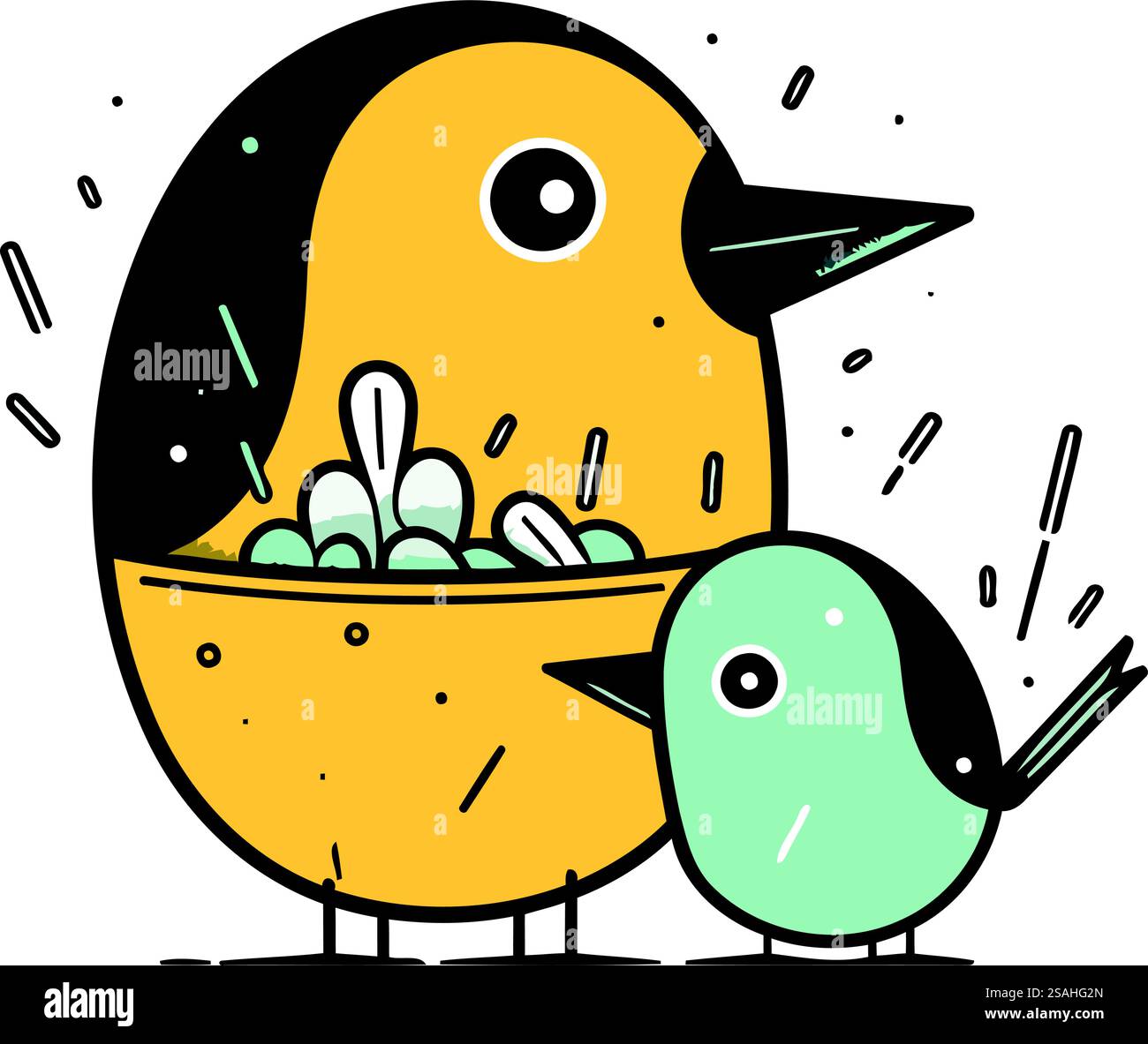 Cute cartoon bird and chick. Vector illustration in doodle style Stock ...
