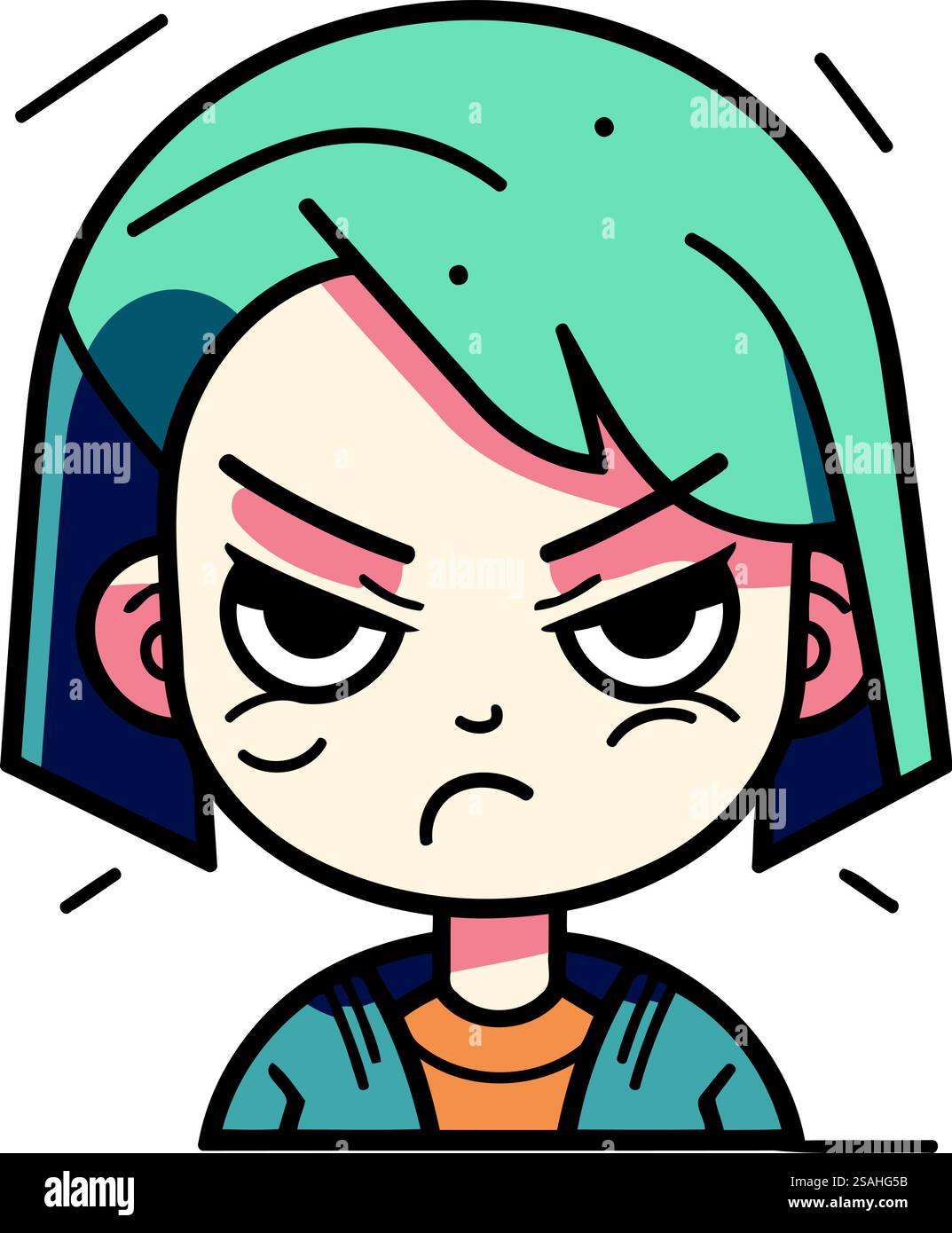 Sad girl with blue hair. Vector illustration in flat cartoon style ...
