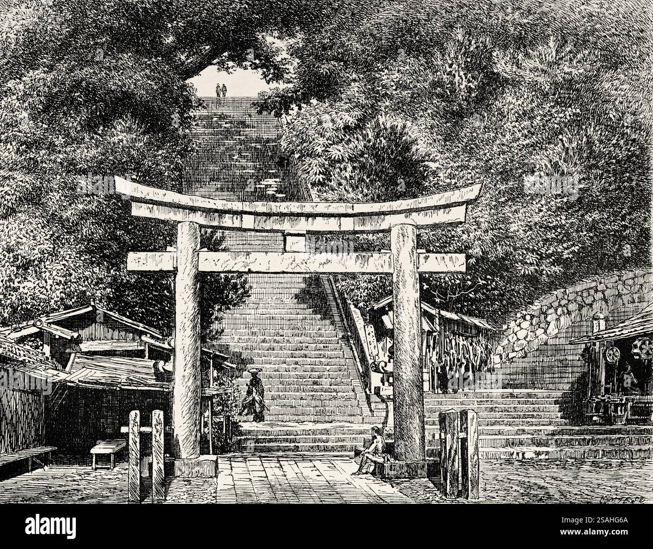 Entrance to the Shrine of Atagosa-Yama, Tokyo. Japan. Drawing by ...