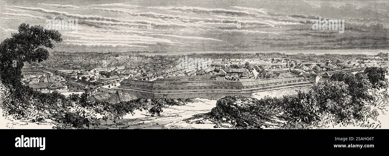 Old panoramic general view of the Japanese city of Tokyo. Japan ...