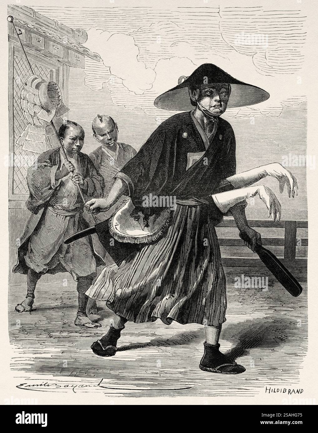 Japanese fencing instructor, Tokyo, Japan. Drawing by Emile Bayard ...