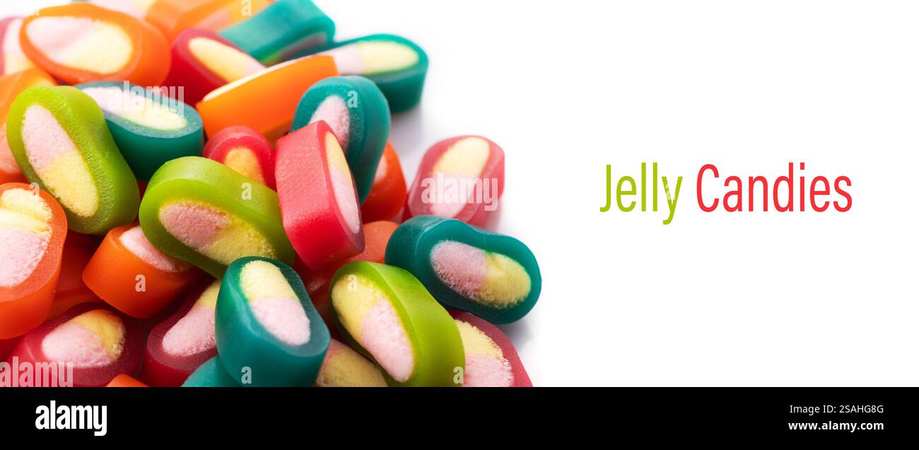 Pile of delicious colorful chewing candies on white background Stock ...