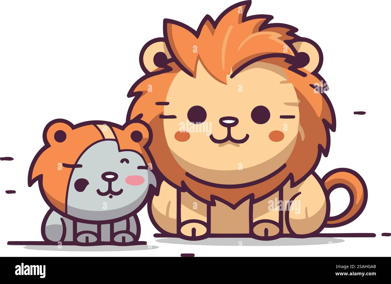 Cute little lion and lioness. Vector illustration in cartoon style ...