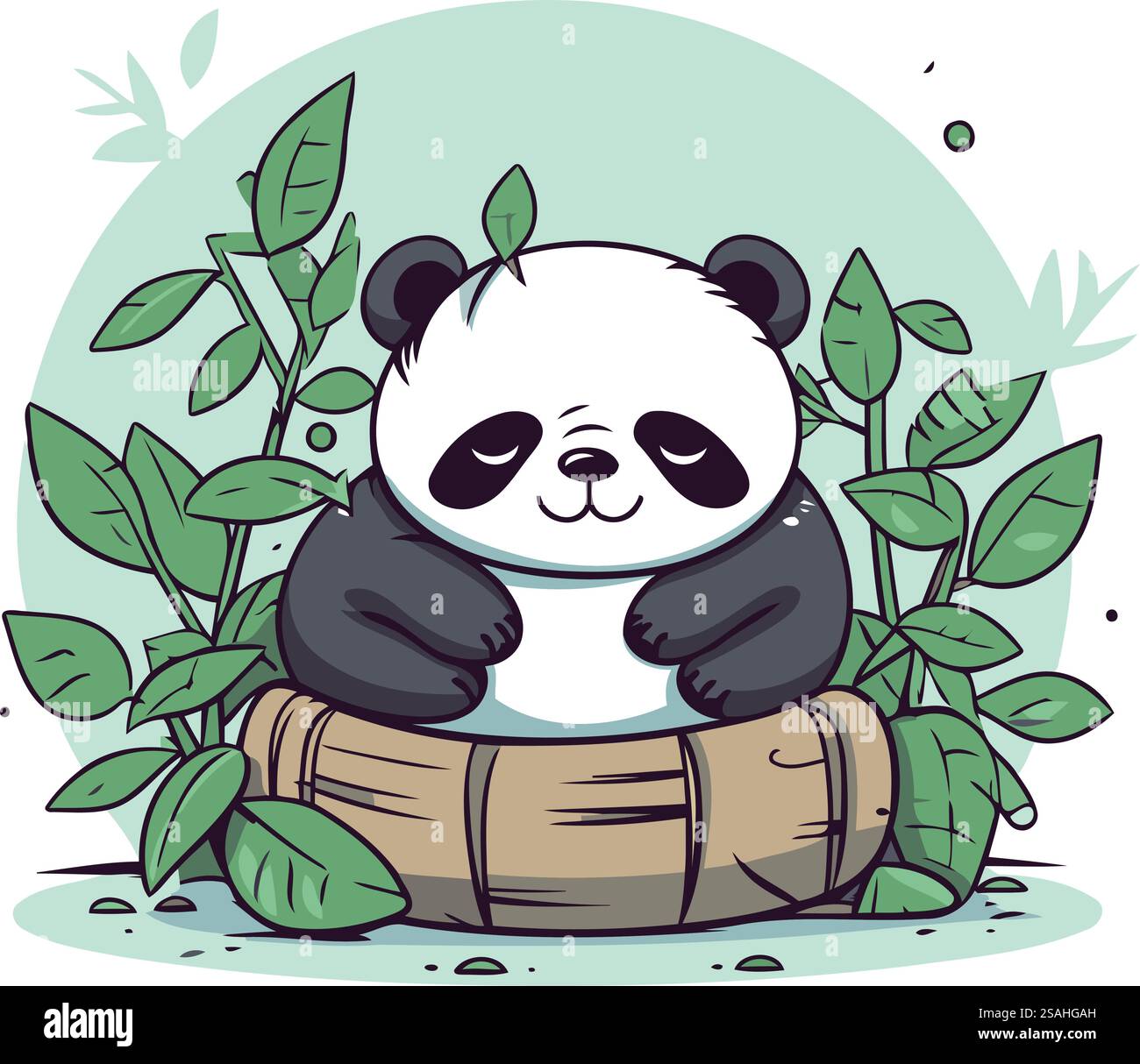 Cute panda bear sitting in a bamboo basket. Vector illustration Stock ...