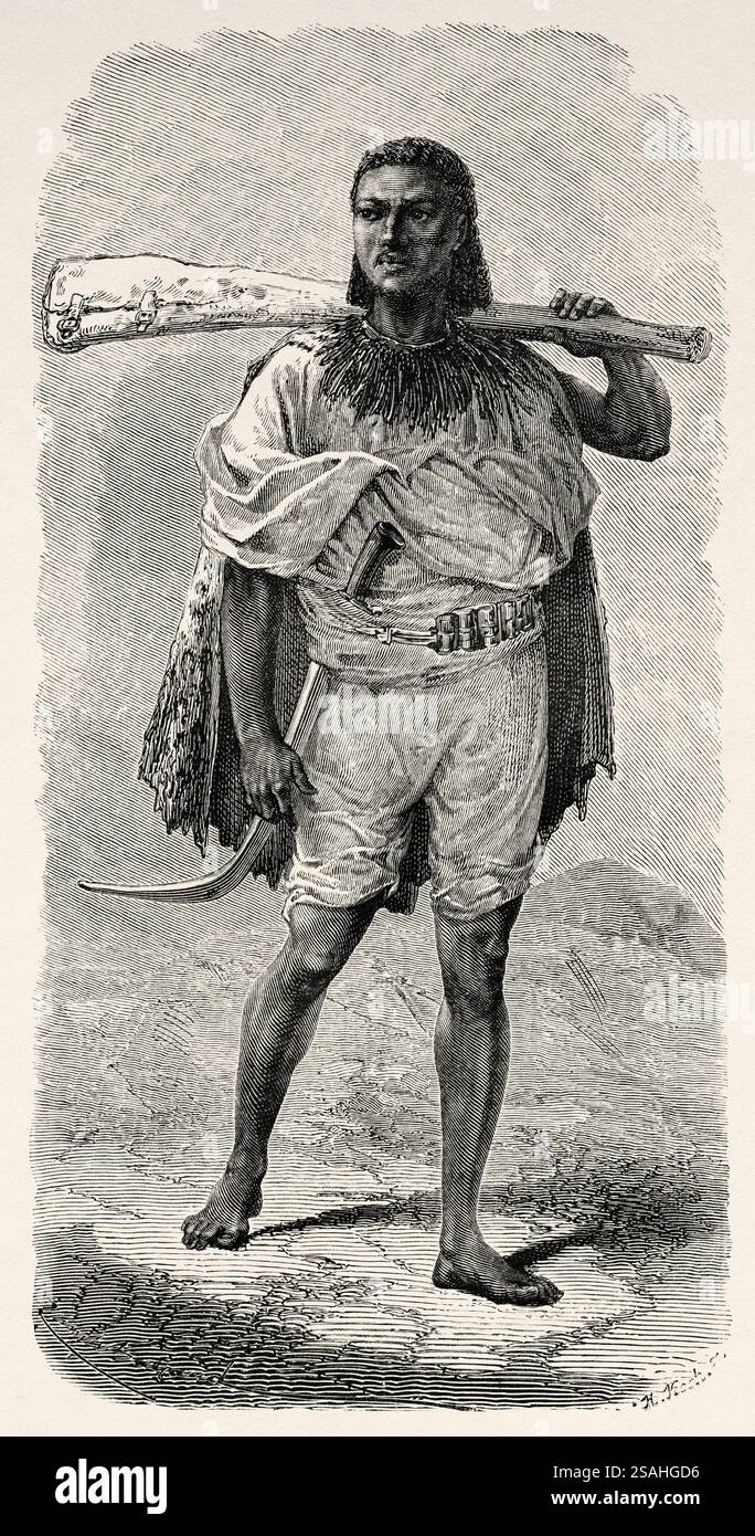 Abyssinian rifleman, Ethiopia. East Africa, drawing by Emile Bayard ...