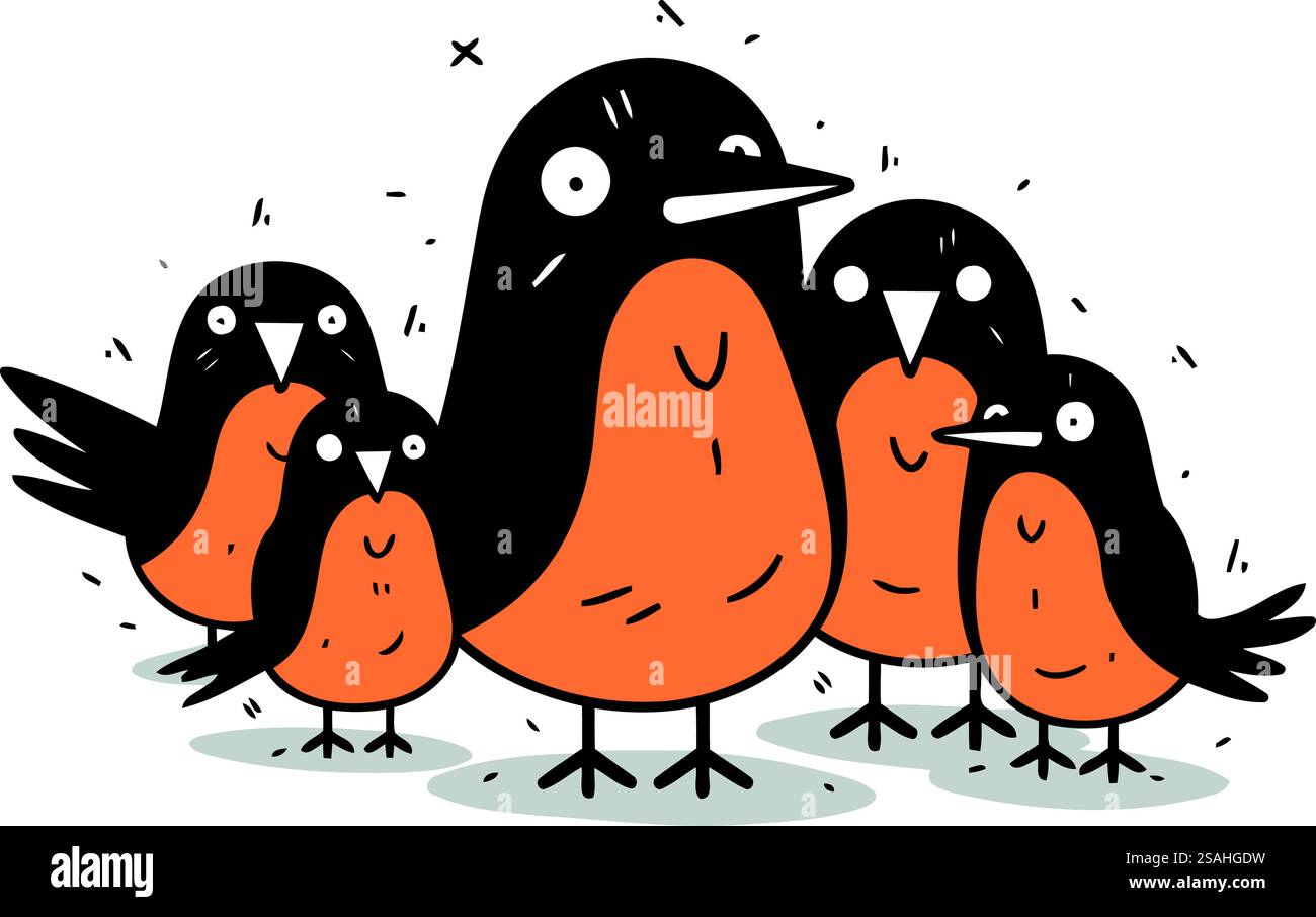 Vector illustration of a group of cute little birds on white background ...