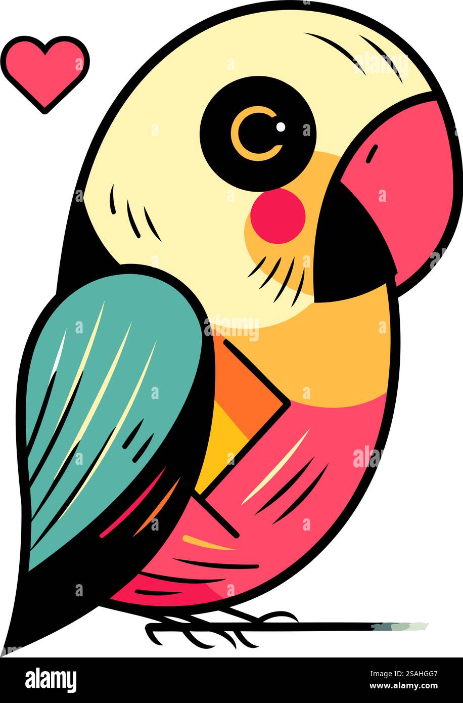 Vector illustration of cute parrot with heart in his beak Stock Vector ...