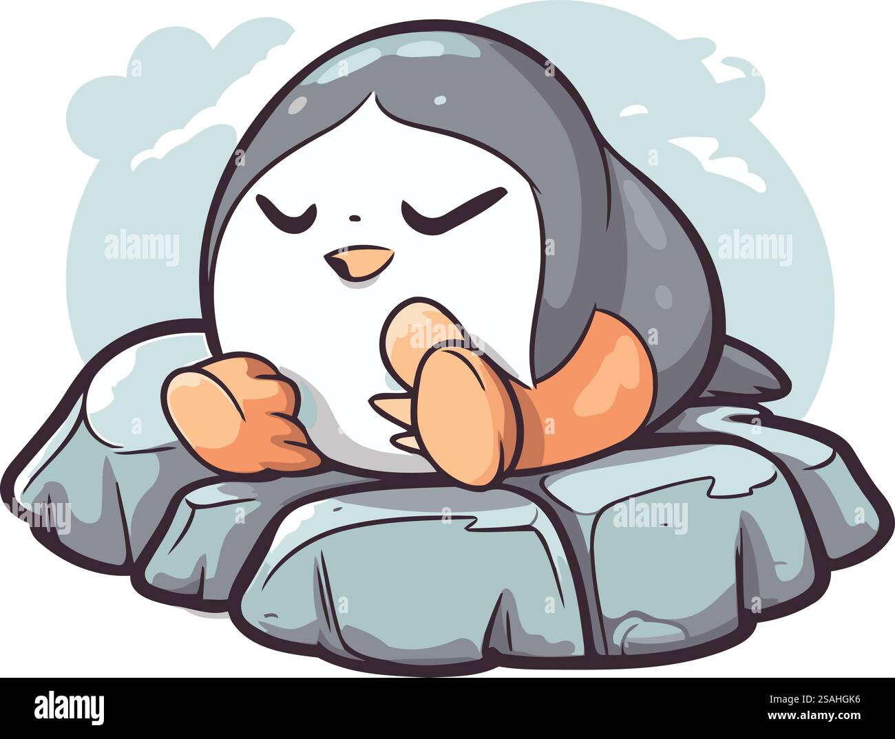 Cute penguin sitting on the rock. Vector cartoon illustration Stock ...