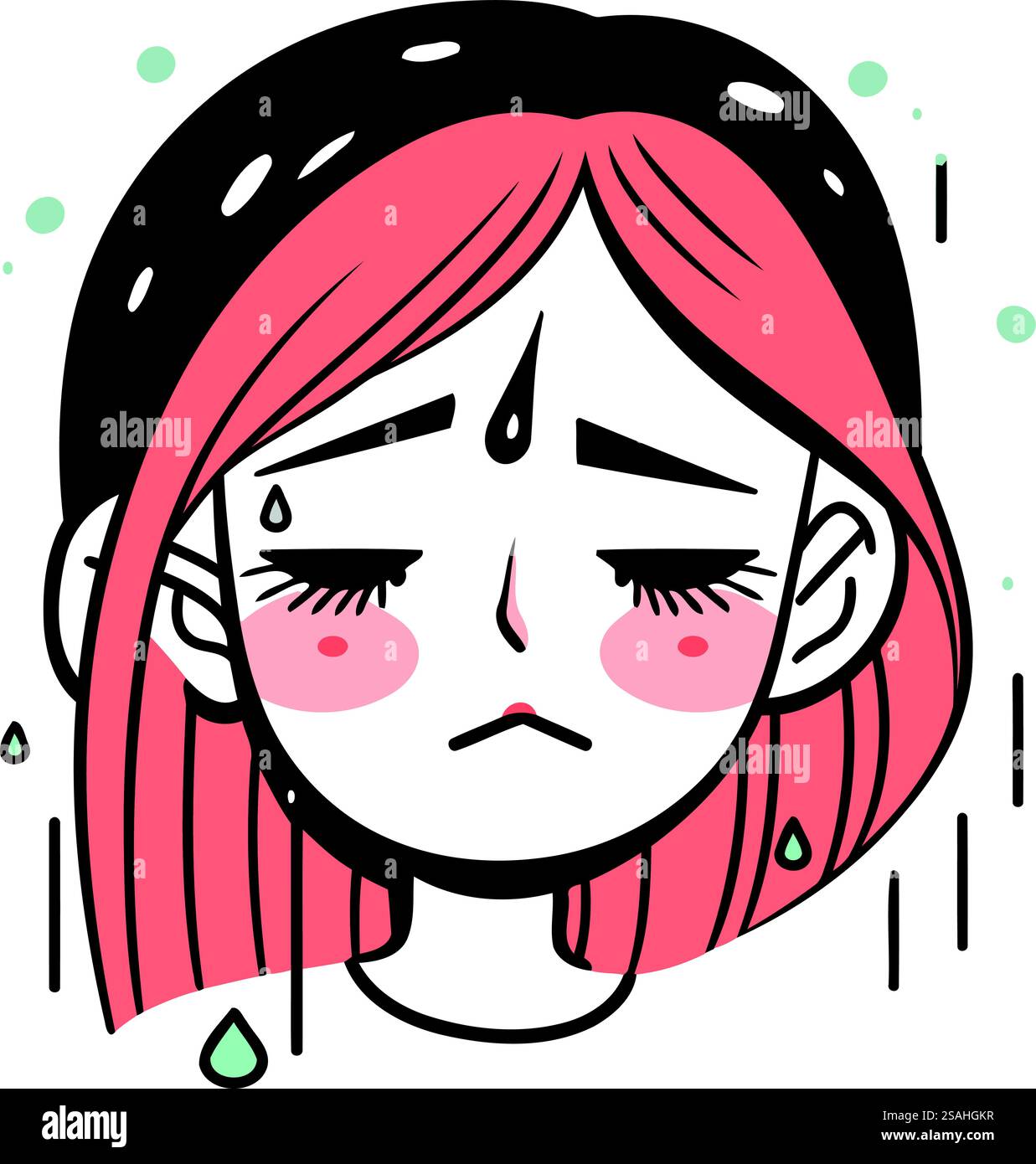 Crying girl with pink hair. Vector illustration in cartoon style Stock ...