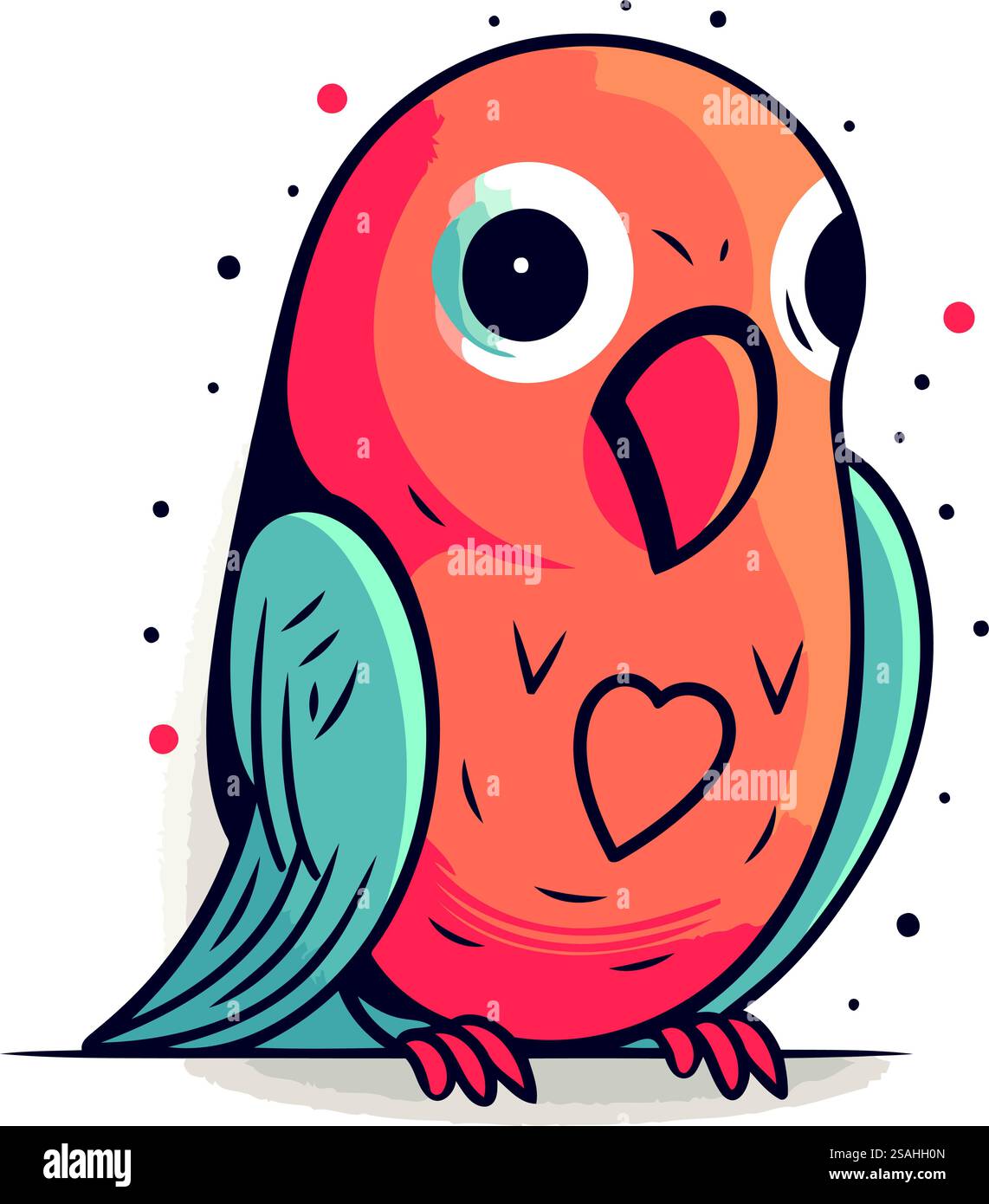 Vector illustration of cute cartoon parrot with heart on its head Stock ...