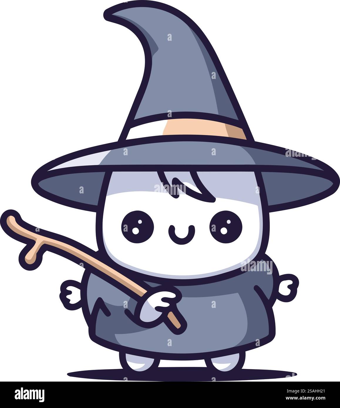 Cute Witch Mascot Character With Stick Vector Illustration Stock Vector ...