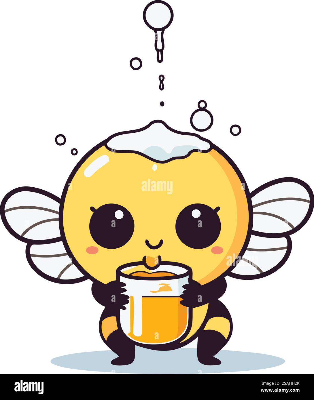 Cute bee holding a cup of coffee. Cute cartoon vector illustration ...