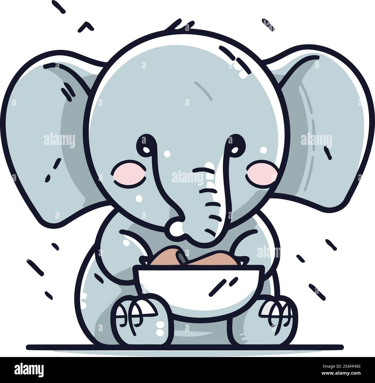 Cute baby elephant eating a bowl of rice. Vector illustration Stock ...
