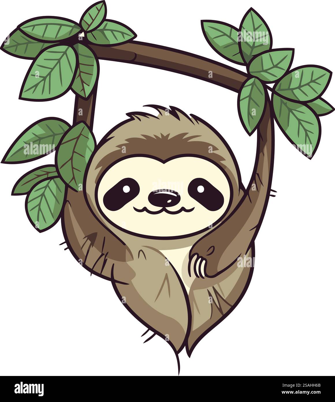 Cute sloth hanging on a tree branch. Vector illustration Stock Vector ...